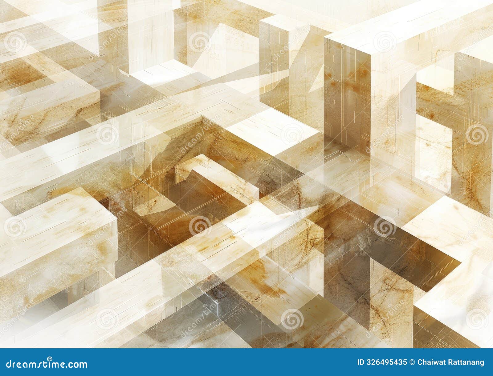 Surreal Abstract Labyrinth with Floating Blocks and Wooden Pathways in ...
