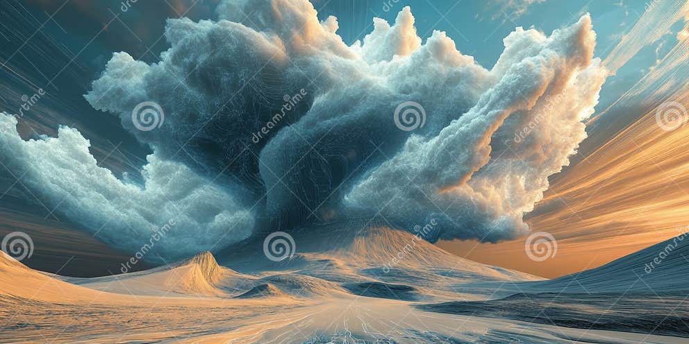 Surreal Abstract Landscape with Data Cloud Forms and Dynamic Skies ...