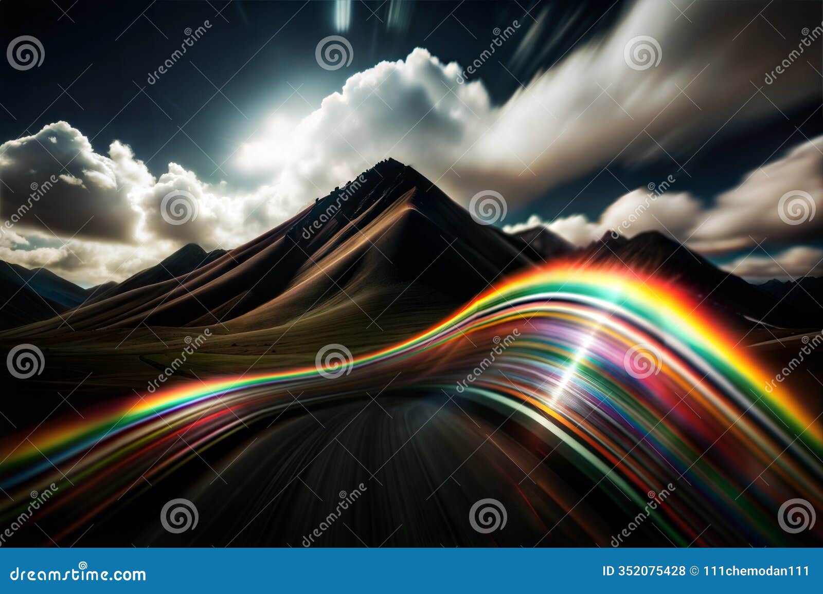 Surreal Abstract Landscape with Rainbow, Clouds and Dynamic Movement ...