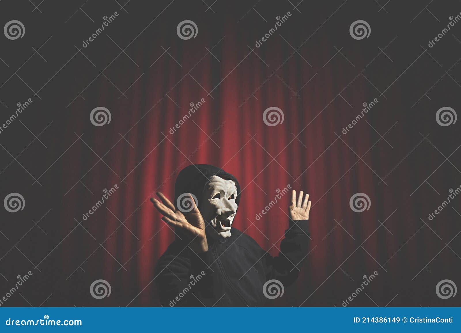 Surreal Actor with Happy Mask Performs at the Theater Stock Image ...