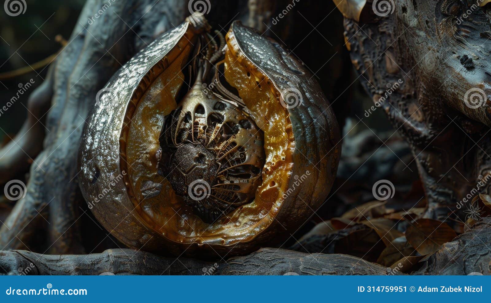 Surreal Alien Seed Pod in a Dark Forest Setting Stock Illustration ...