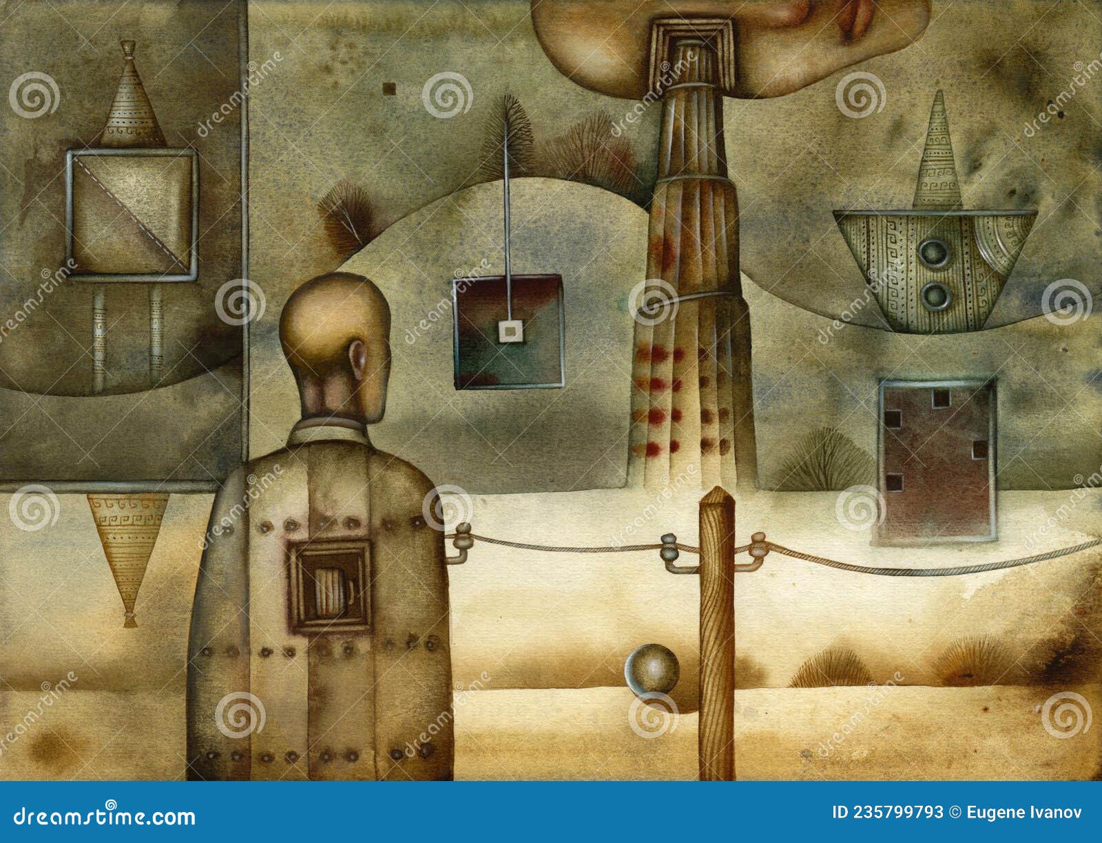 Surreal Allegory of the Observer and Reflection Stock Illustration ...