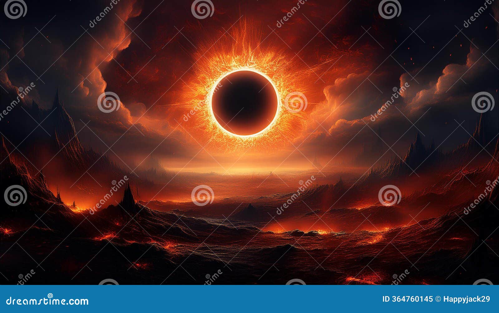 Surreal And Apocalyptic Landscape View Of Humanity Extinction In Fire ...