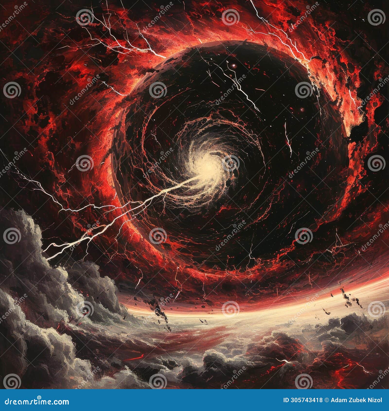 Surreal Apocalyptic Vortex in the Sky with Lightning Stock Illustration ...