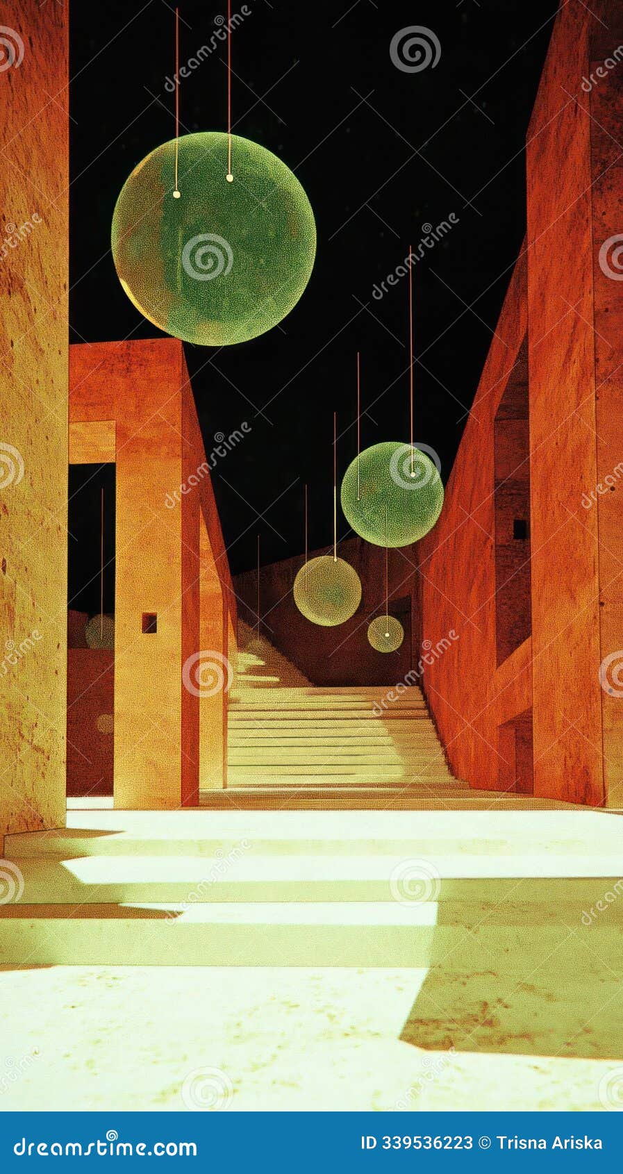 A Surreal Architectural Interior Featuring Glowing Orbs and Textured ...