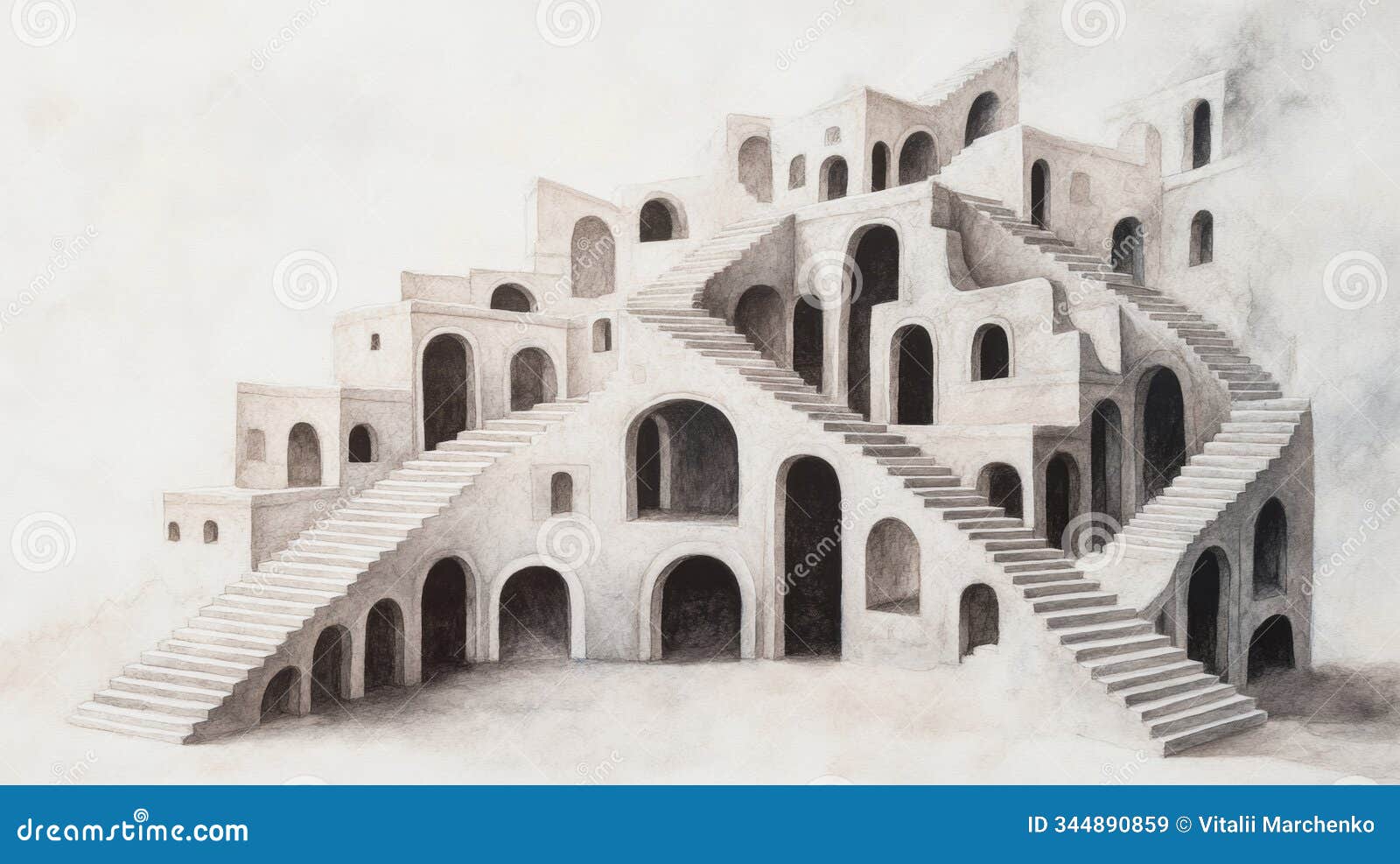 Surreal Architectural Labyrinth with Endless Staircases and Arches ...