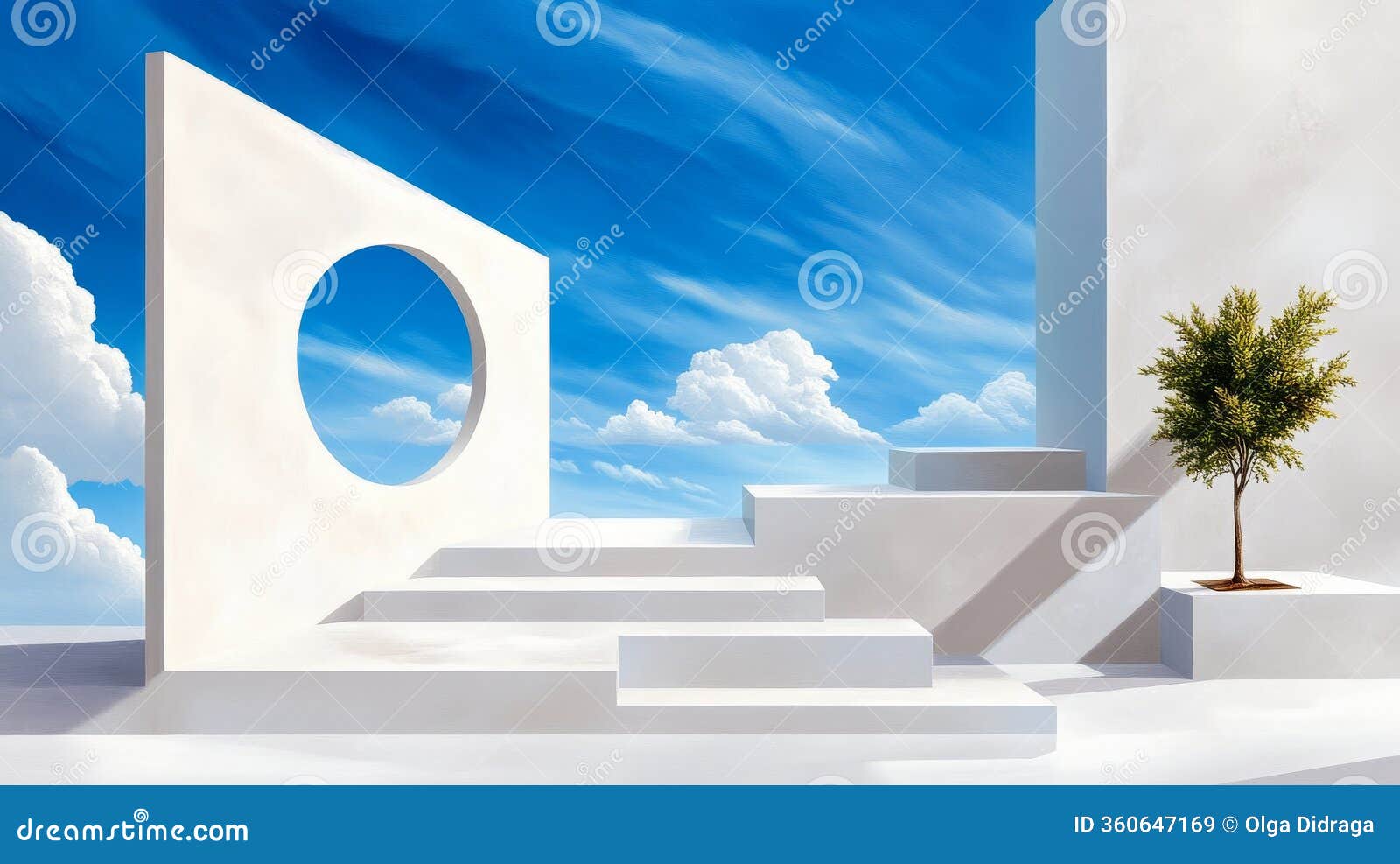 Surreal Architectural Landscape with Floating Stairs and Minimalistic ...