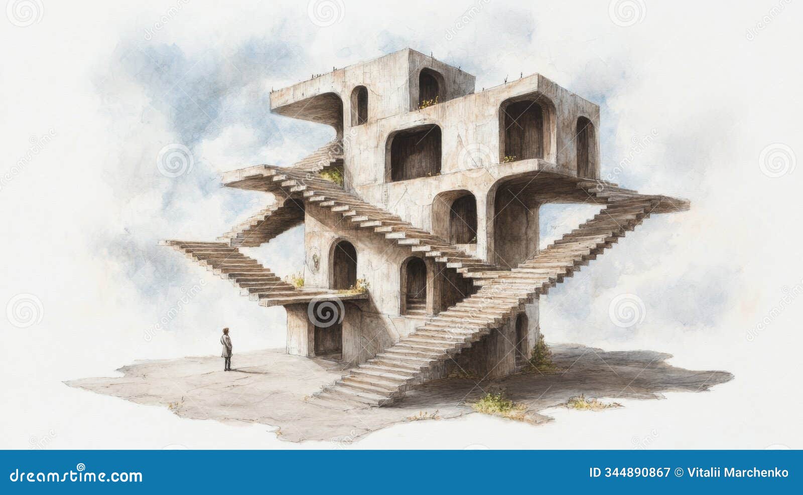 Surreal Architectural Structure with Endless Staircases and a Curious ...