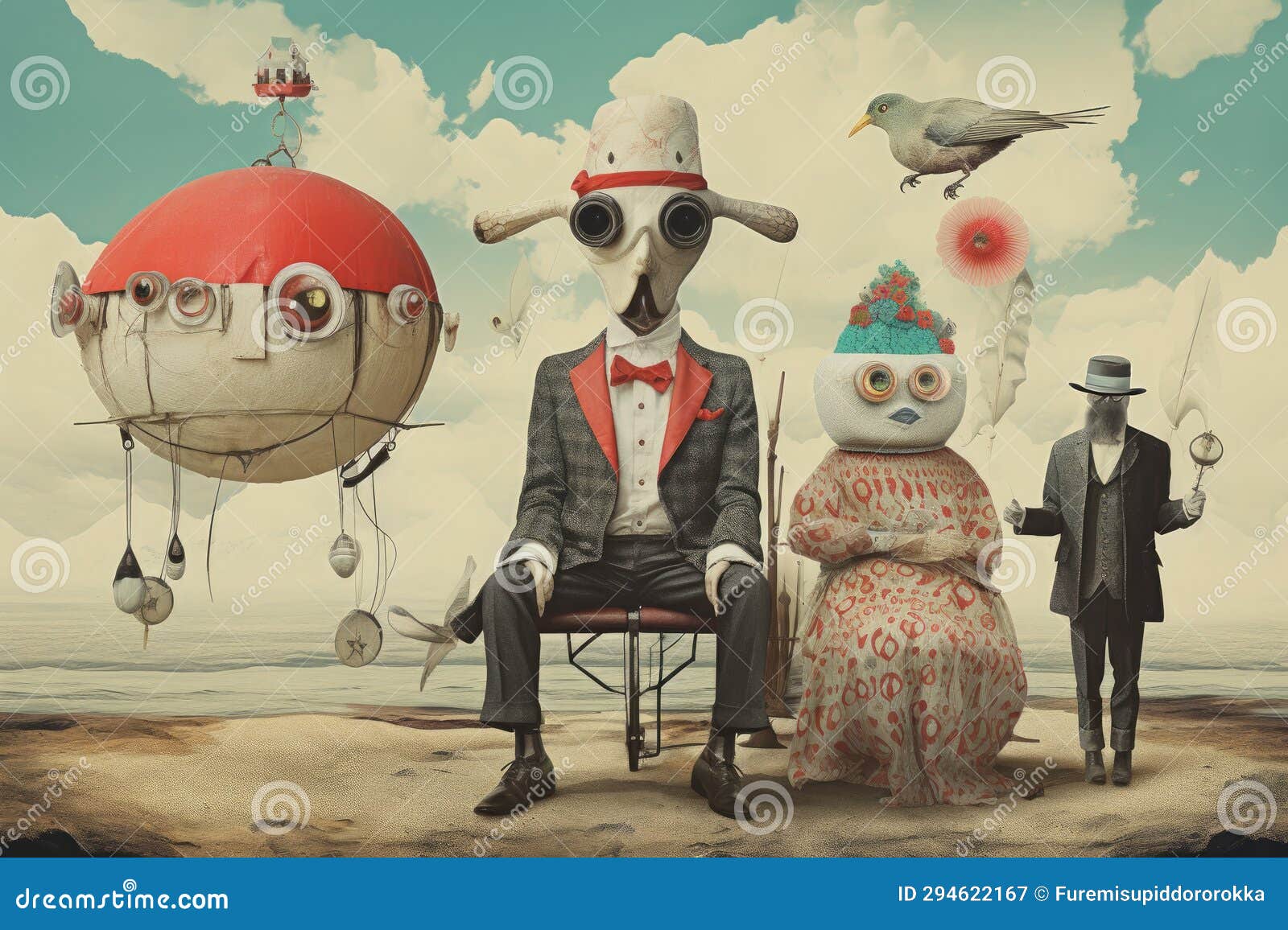 Surreal Art Collage with Unusual Characters Stock Illustration ...