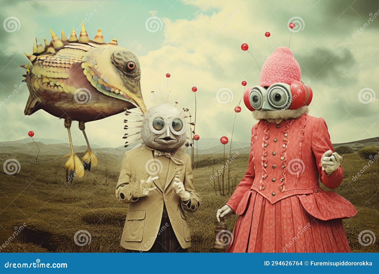 Surreal Art Collage with Unusual Characters Stock Illustration ...