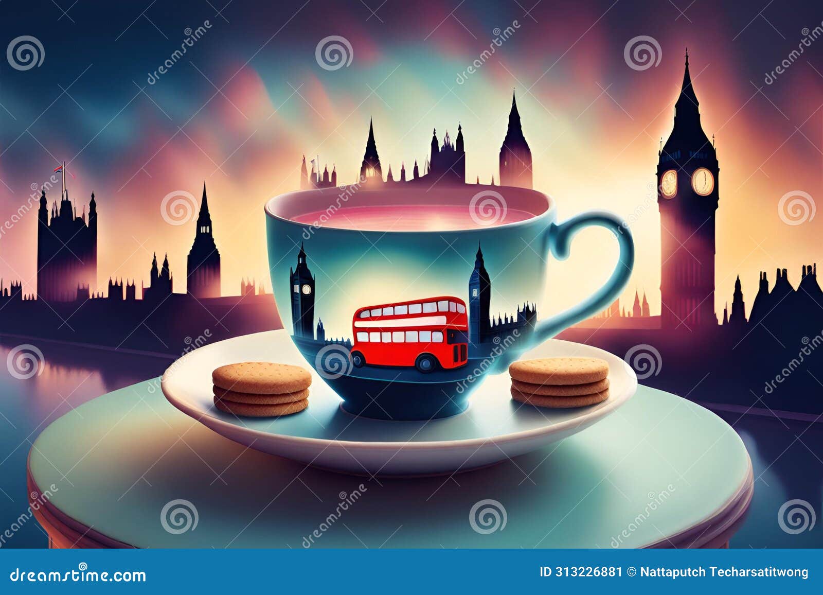 Surreal Artistic Image of London City Floating in a Cup of Tea with ...