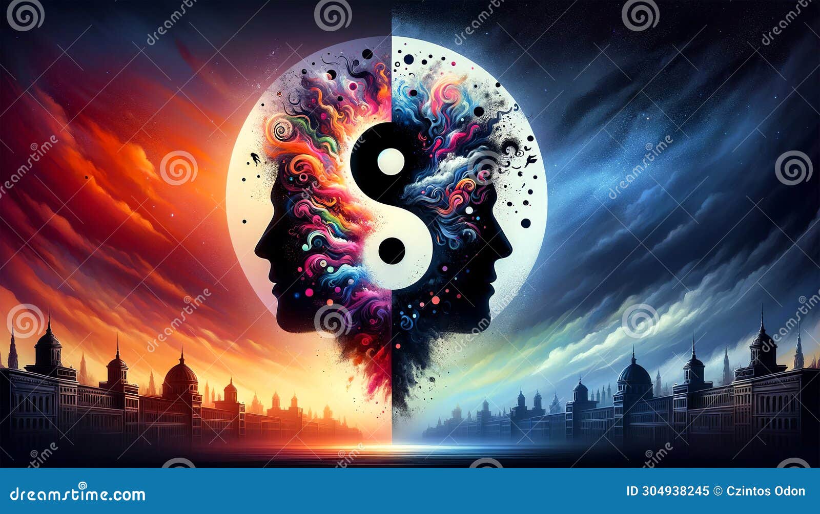 A Surreal Artwork Depicting a Human Profile Split into Day and Night ...