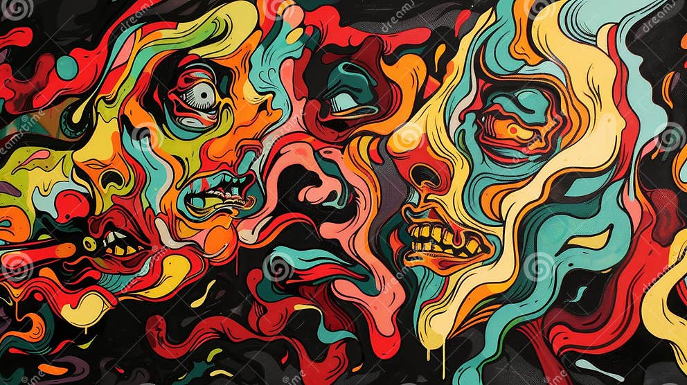 Surreal Artwork Featuring Distorted Faces and Bodies in Abstract Forms ...