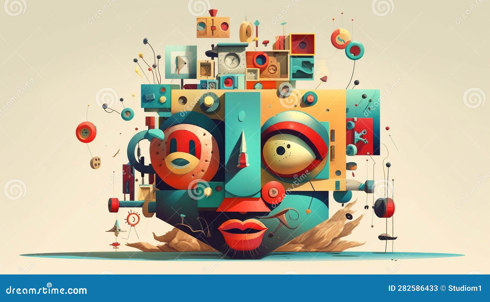 A Surreal Asymmetrical Head Created from Different Objects. 3d ...