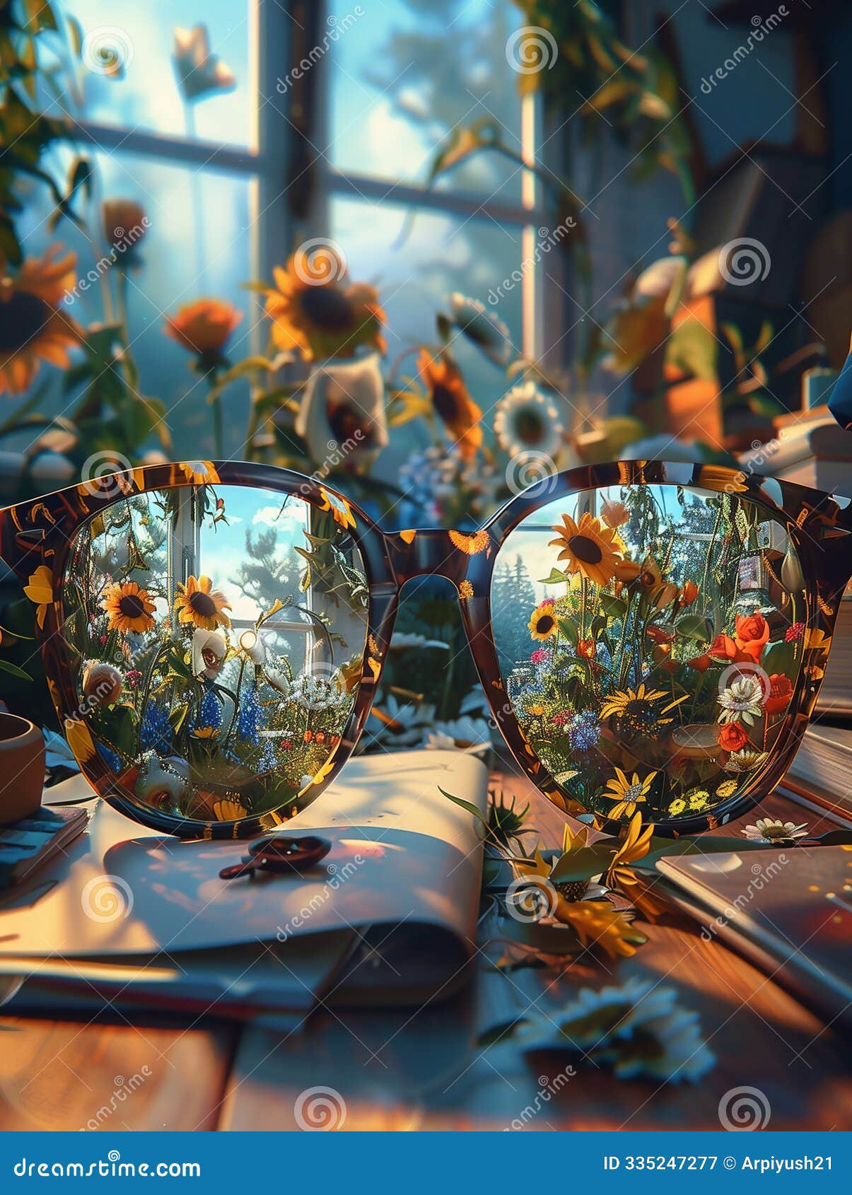 Surreal Botanical Eyeglasses Reflection - Hyper-realistic Flowers As ...