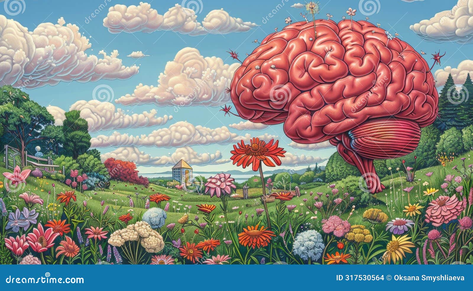 Surreal Brain Landscape Merging Nature and Mindfulness Concepts Stock ...