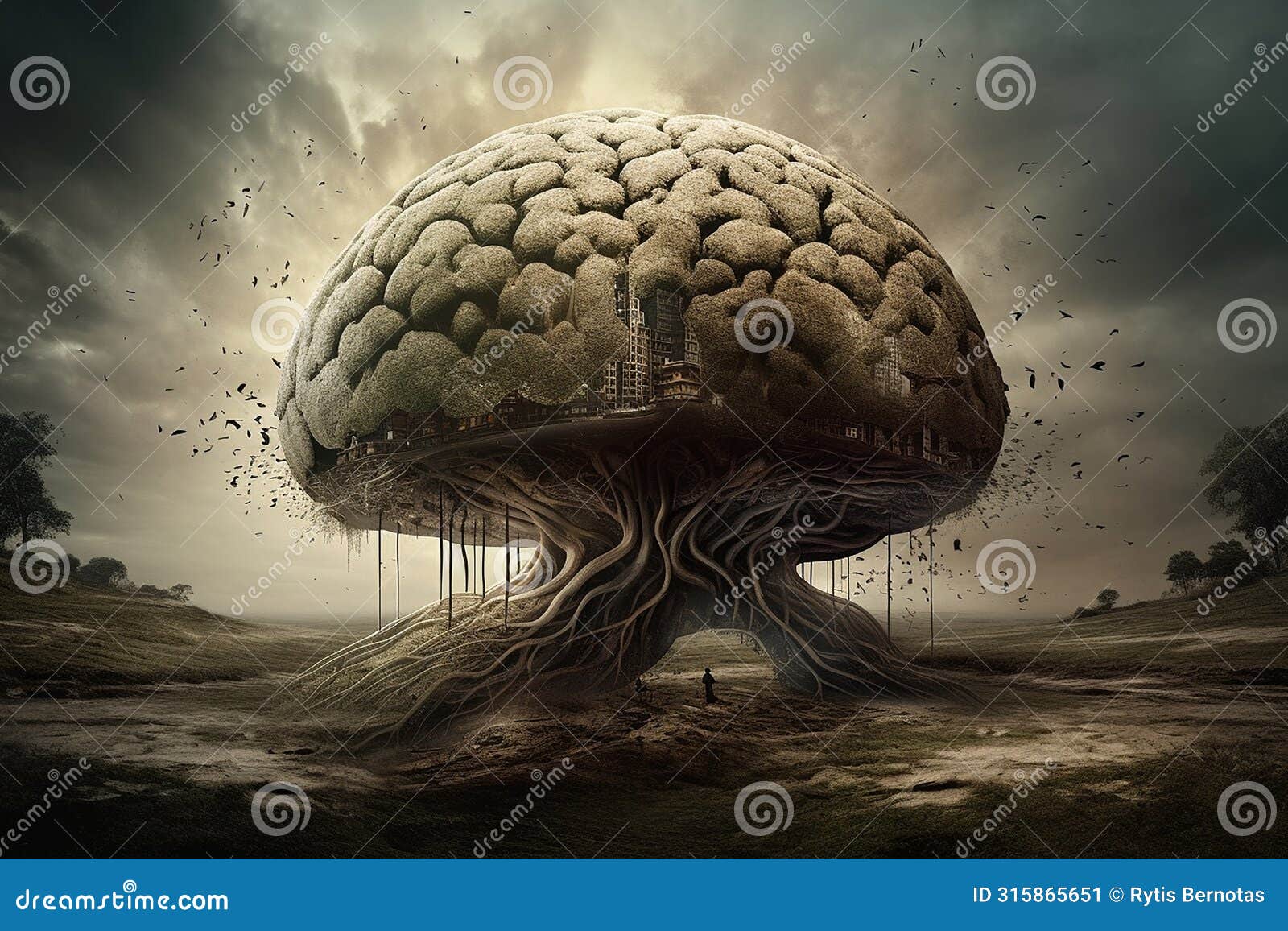 Surreal Brain Tree Landscape Stock Illustration - Illustration of ...