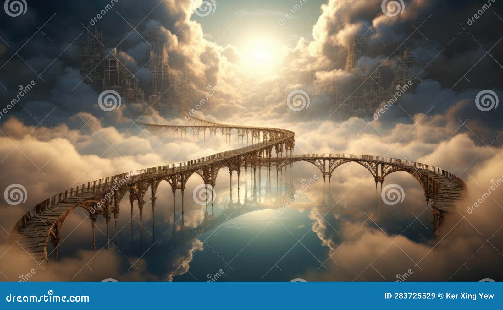 Surreal Bridge Suspended in Mid Air Landscape Stock Illustration ...