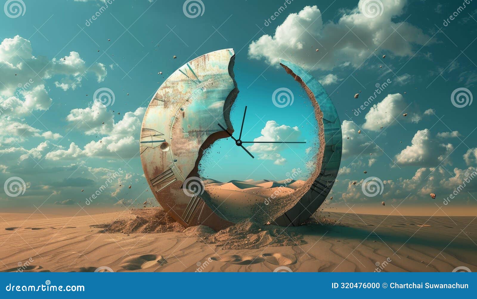 Surreal Broken Clock in Icy Landscape, Concept of Time and Nature by AI ...