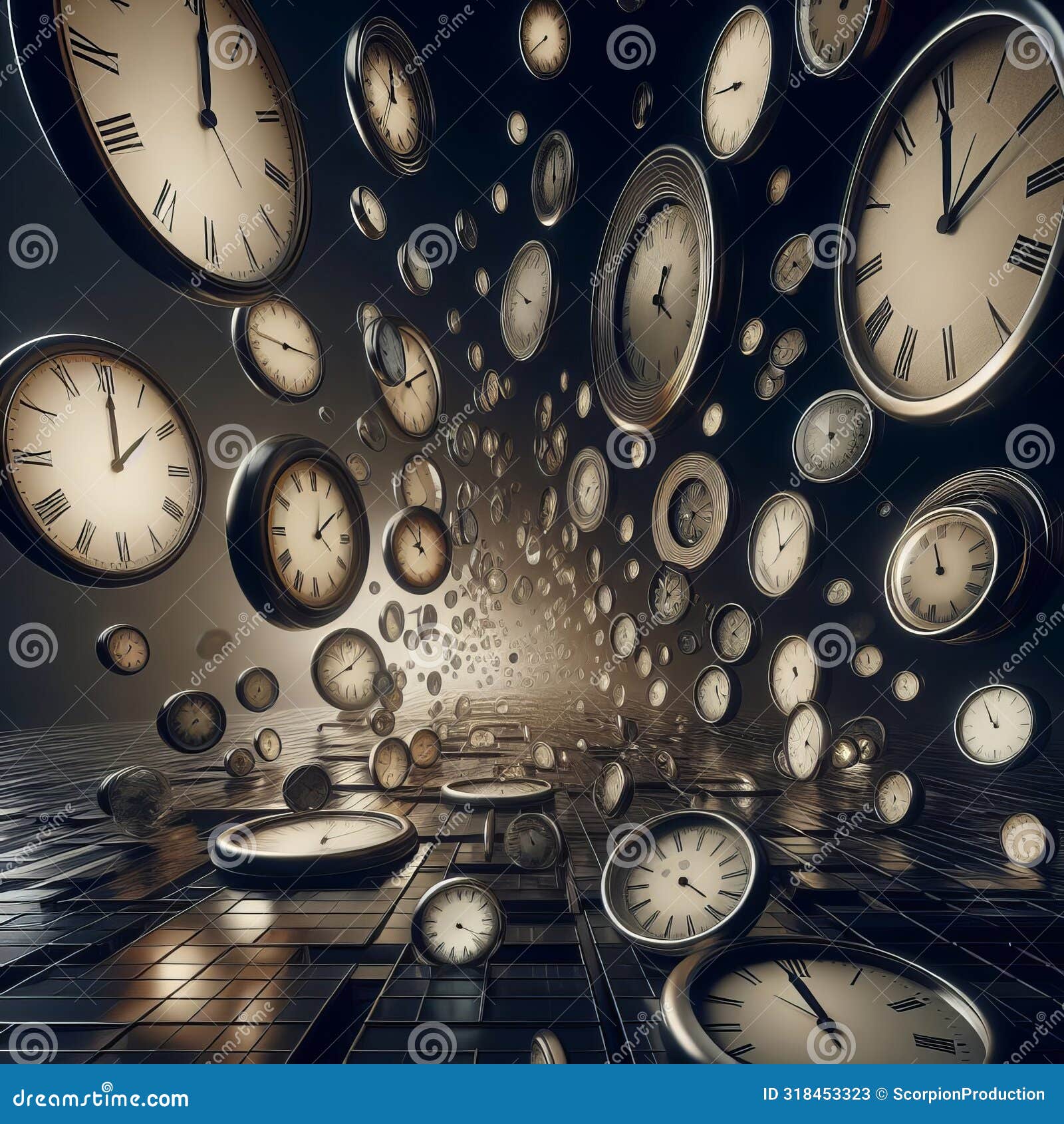 Surreal Cascade of Clocks in Vortex Stock Image - Image of clocks ...