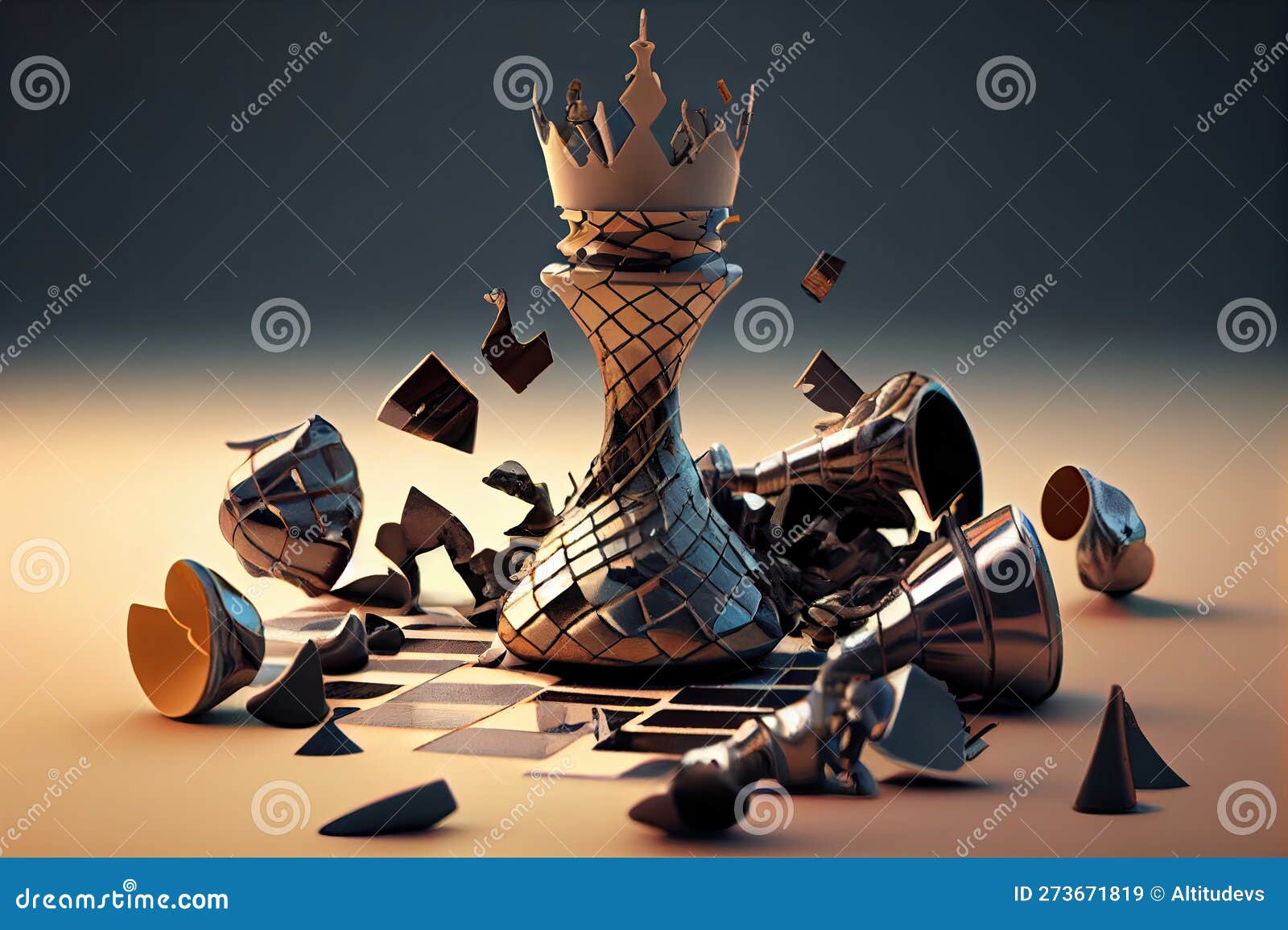 Surreal Chess Game, with Broken and Scattered Pieces on the Board Stock ...