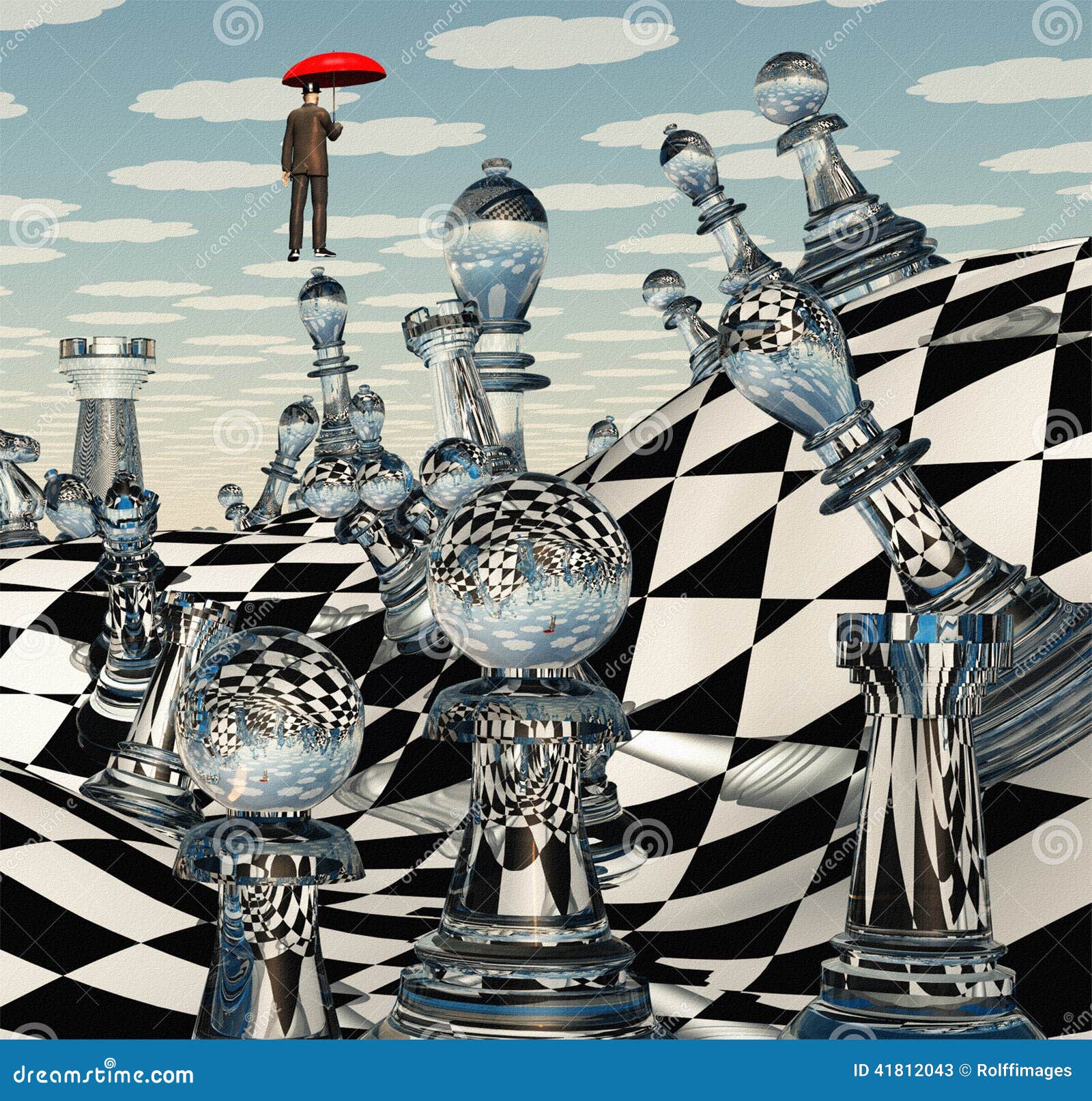 Surreal Chess Match, With Players And Pieces Floating In A Void Of ...