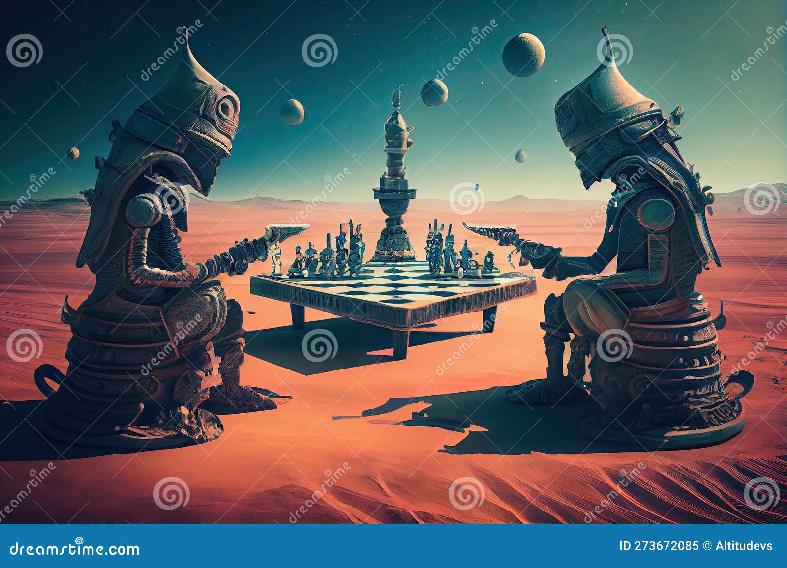 Surreal Chess Match between a Human and an Alien, with Spaceships ...