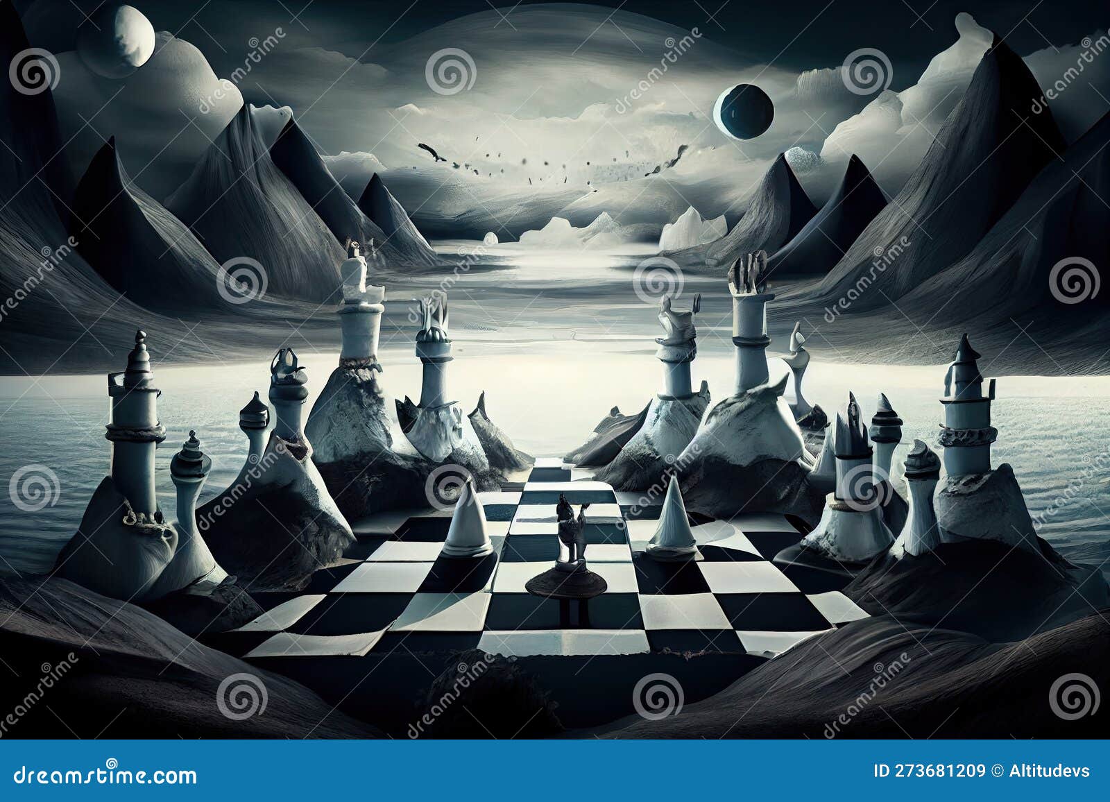 Surreal Chess Match, With The Players Floating Above A Surreal ...