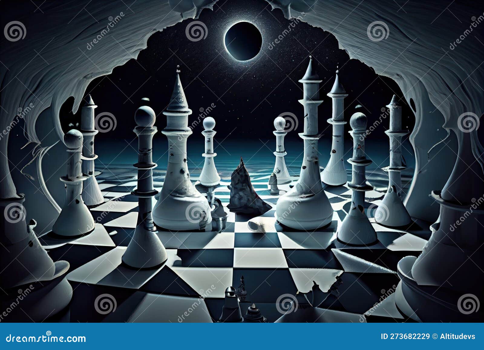 Surreal Chess Match, with Players and Pieces Floating in a Void of ...