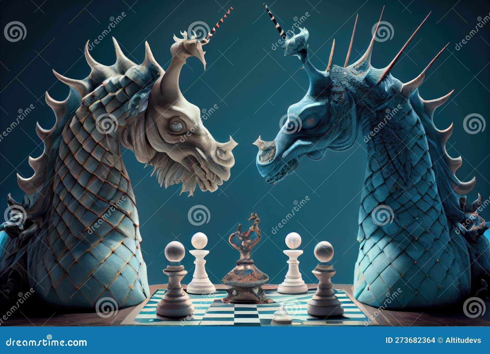 Surreal Chess Match between Two Mythical Creatures Stock Illustration ...