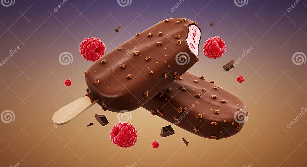 Surreal Chocolate-Covered Raspberry Ice Cream Bars on Gradient ...