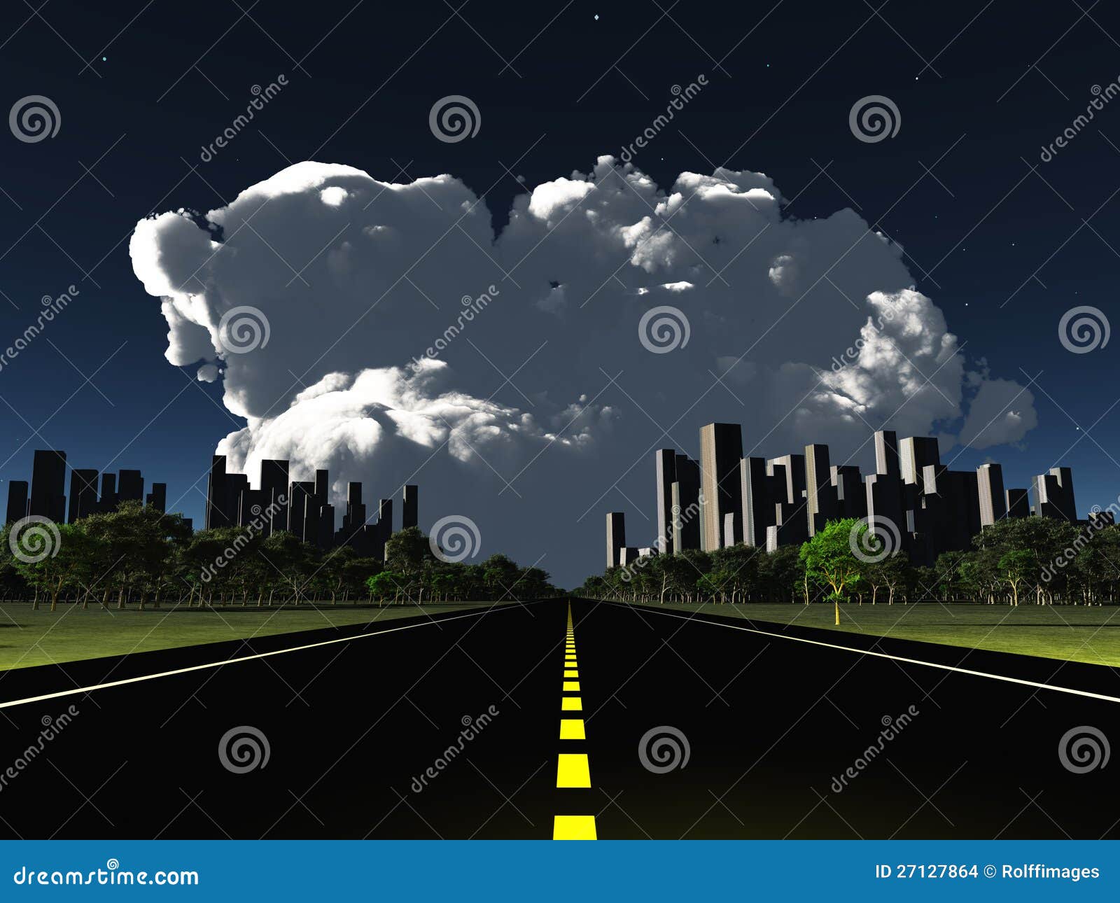 Surreal City night roadway stock illustration. Illustration of downtown ...