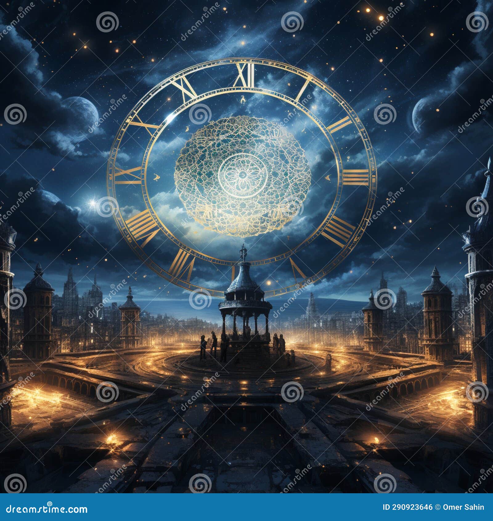 Surreal Clock Blending Golden Mercury Materials, Melting In A Distorted ...