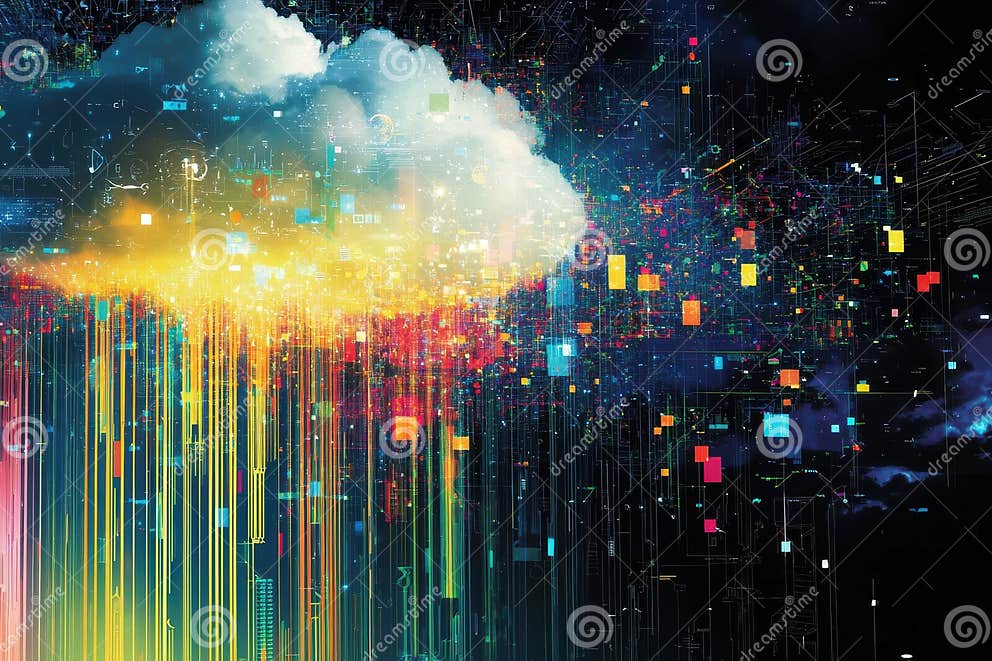 Surreal Cloud Computing Rain of Digital Data Stock Image - Image of ...