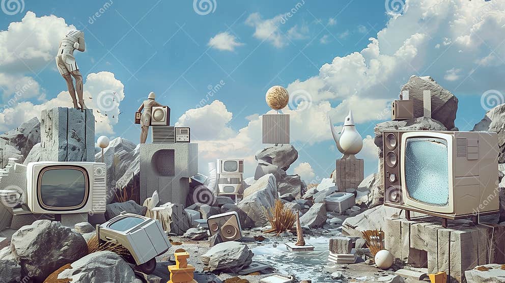 Surreal Collage of Everyday Objects in Unusual Settings Stock ...