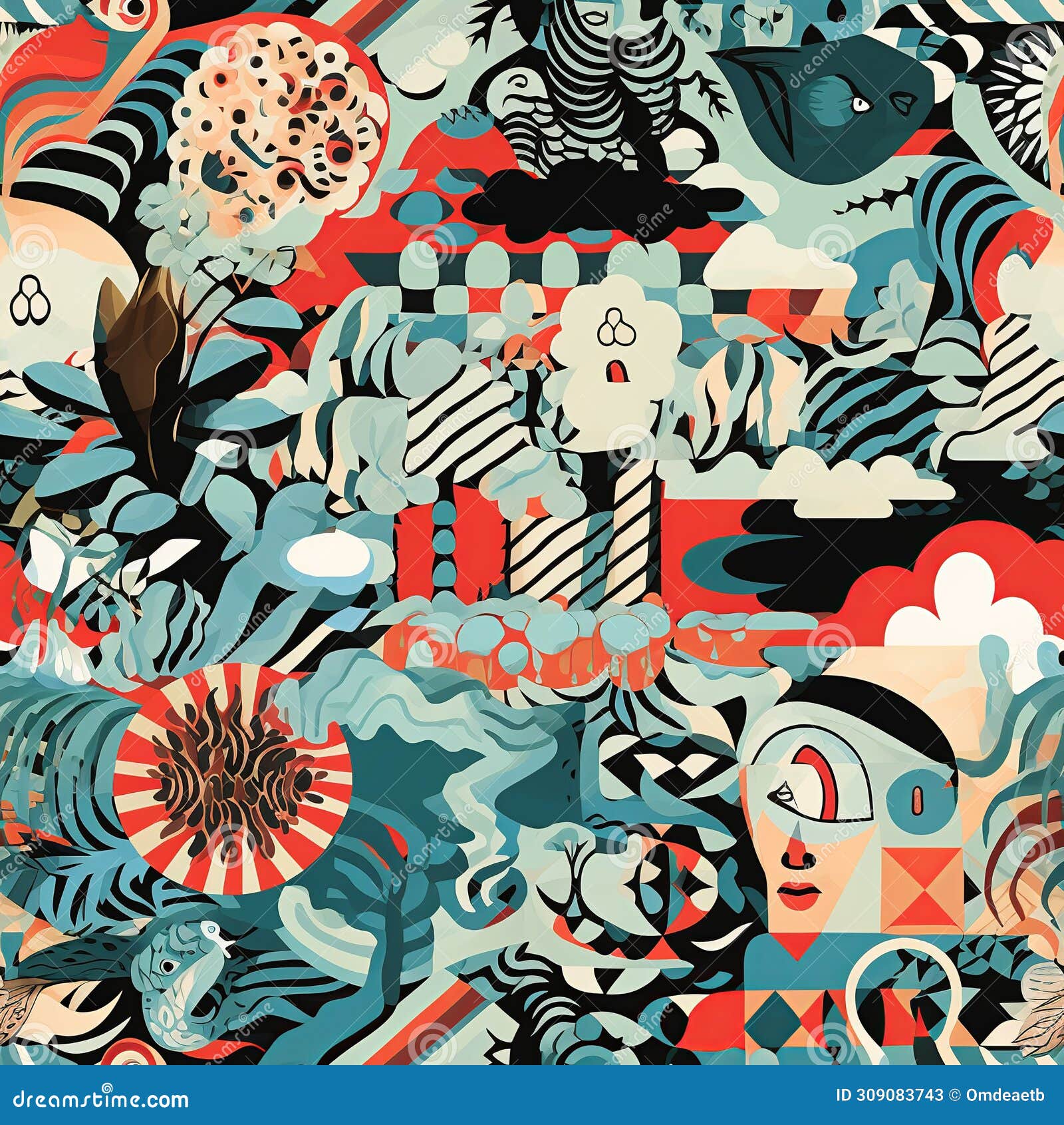 Surreal Collage Seamless Pattern from Vibrant Abstract Elements. a ...