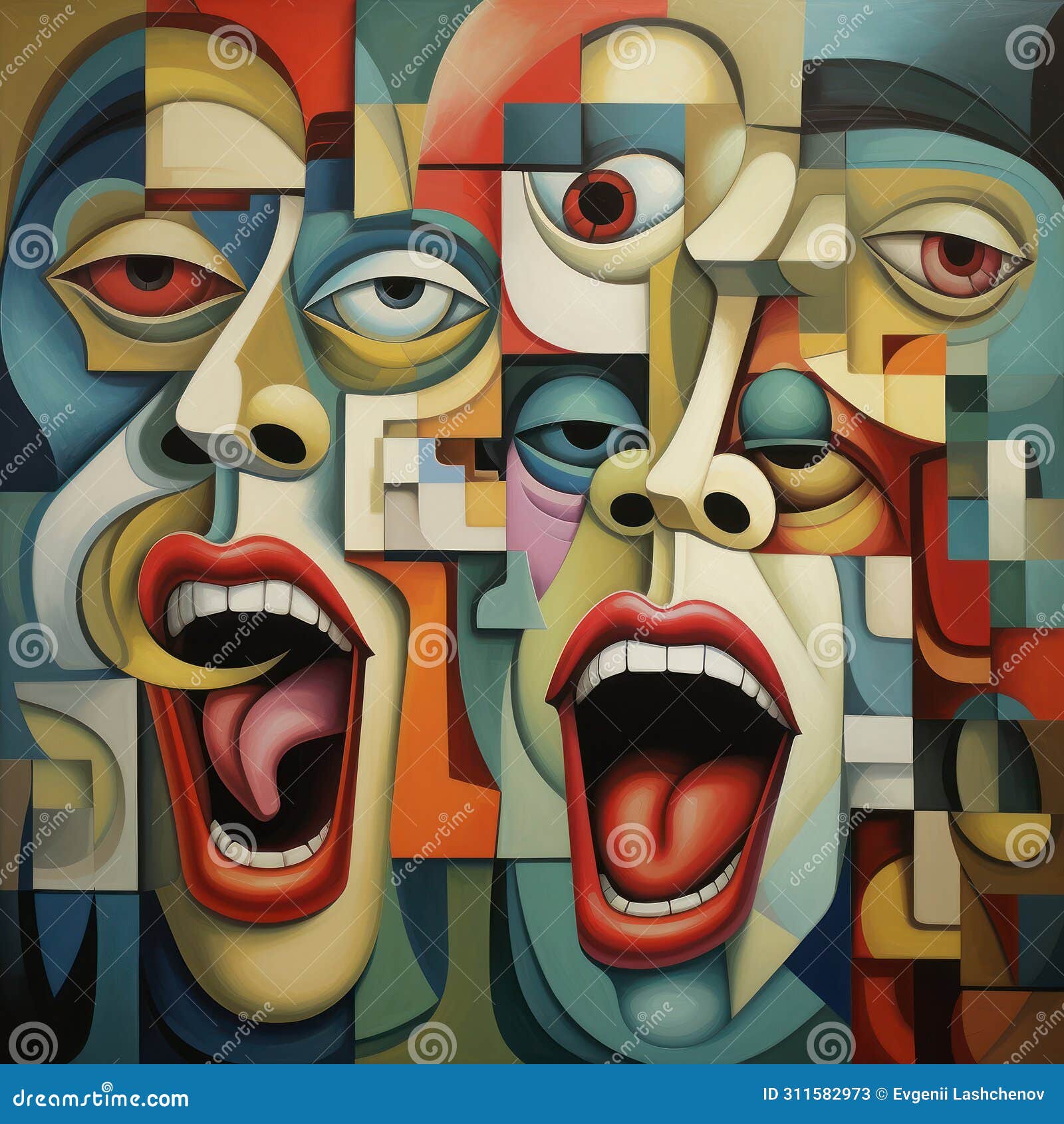 A Surreal Collage of Singing Faces. Cubism. AI Generation Stock Image ...