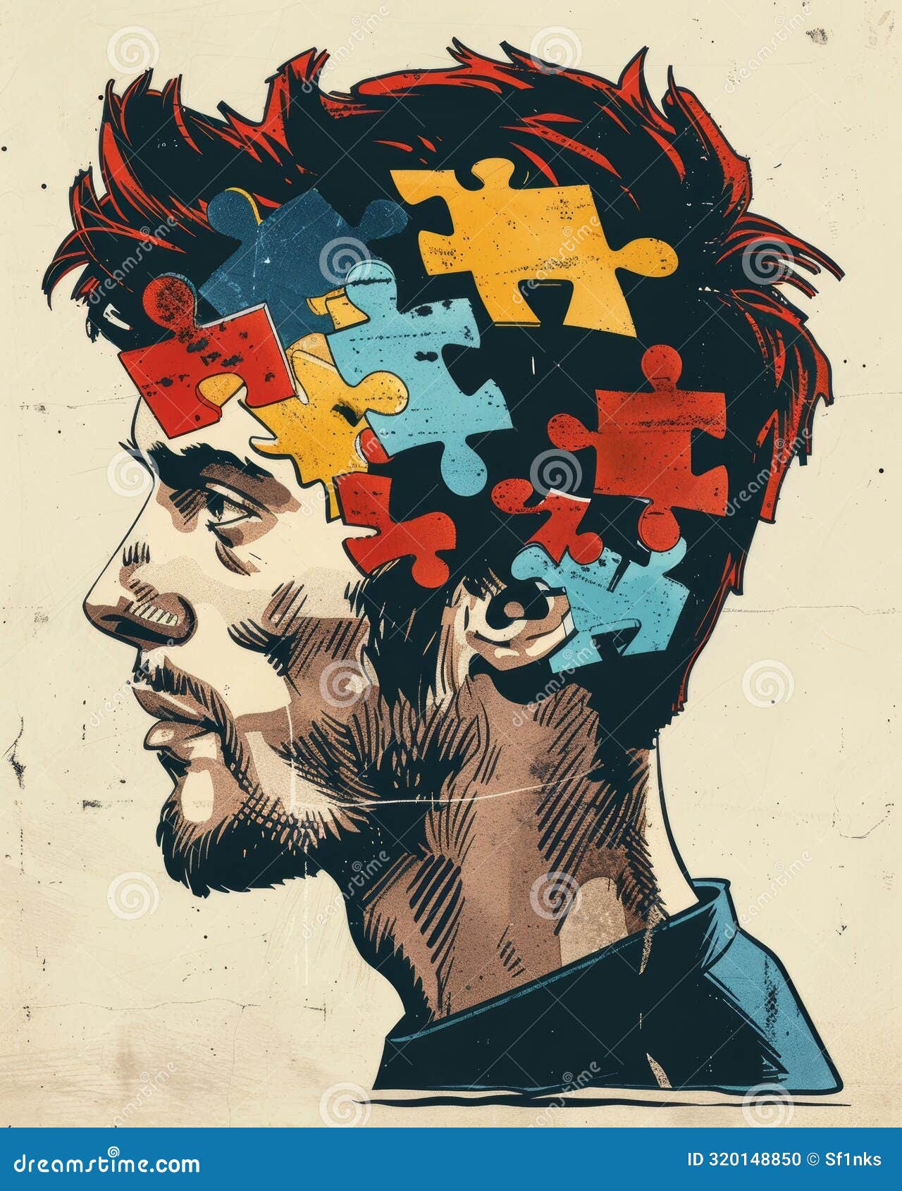 A Surreal Collage of Vibrant Puzzle Pieces Forming a Human Face ...