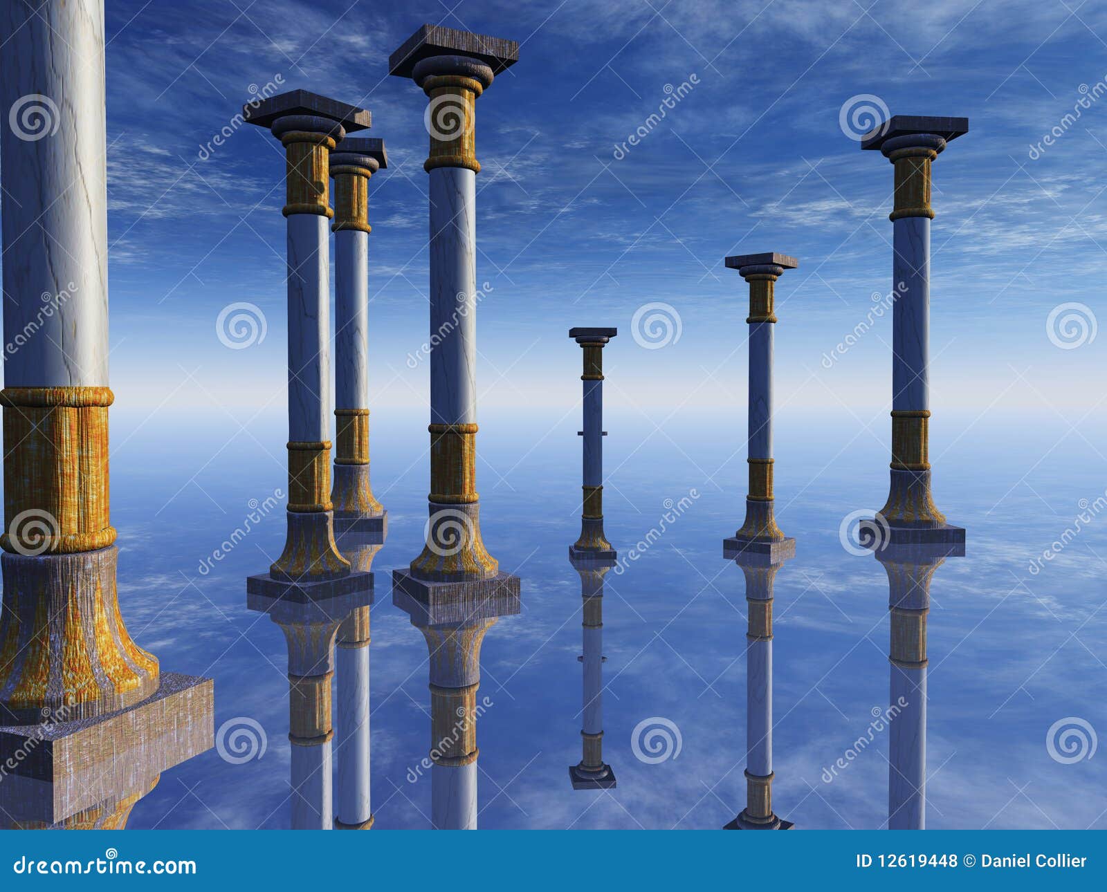 Surreal Columns on Horizon stock illustration. Illustration of clouds ...