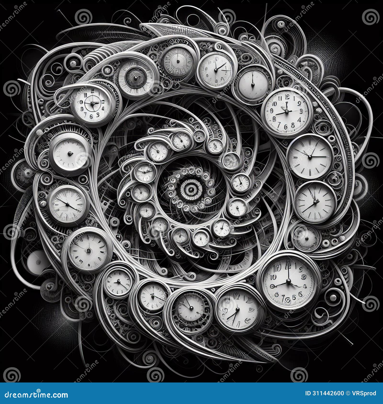 Time Spiral Illusion stock photo. Image of clocks, composition - 311442600