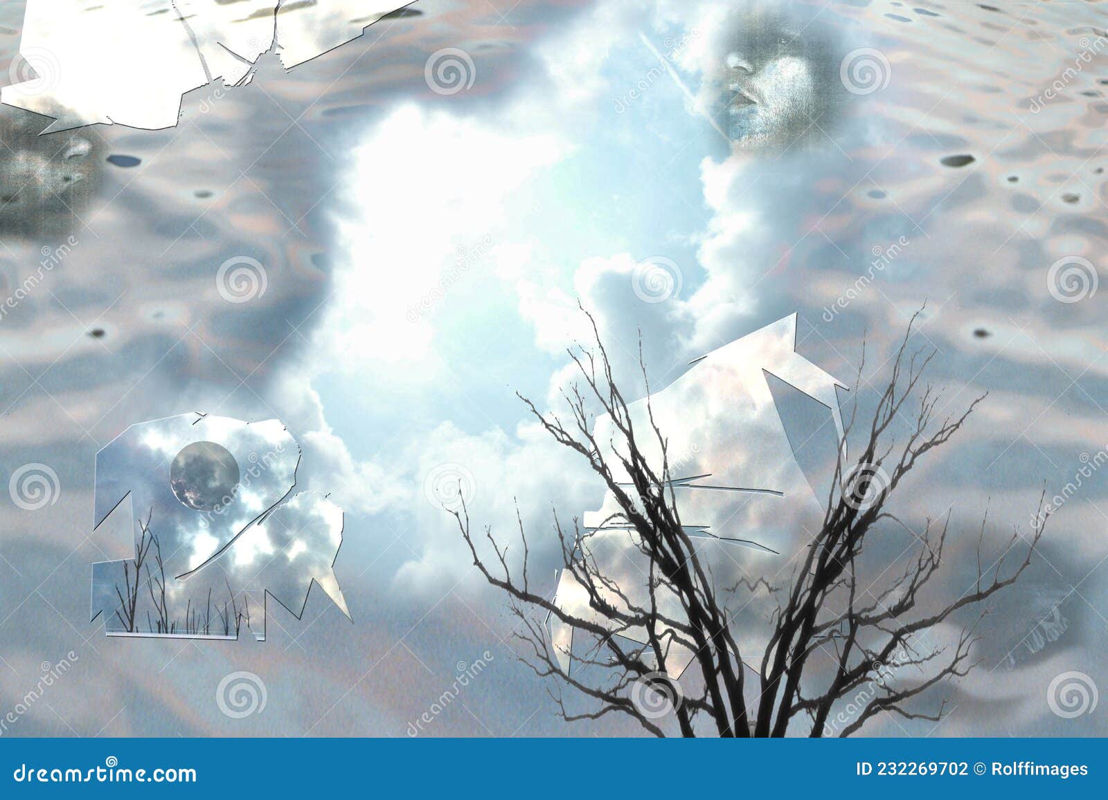 Surreal Composition with Clouds and Tree Stock Illustration ...