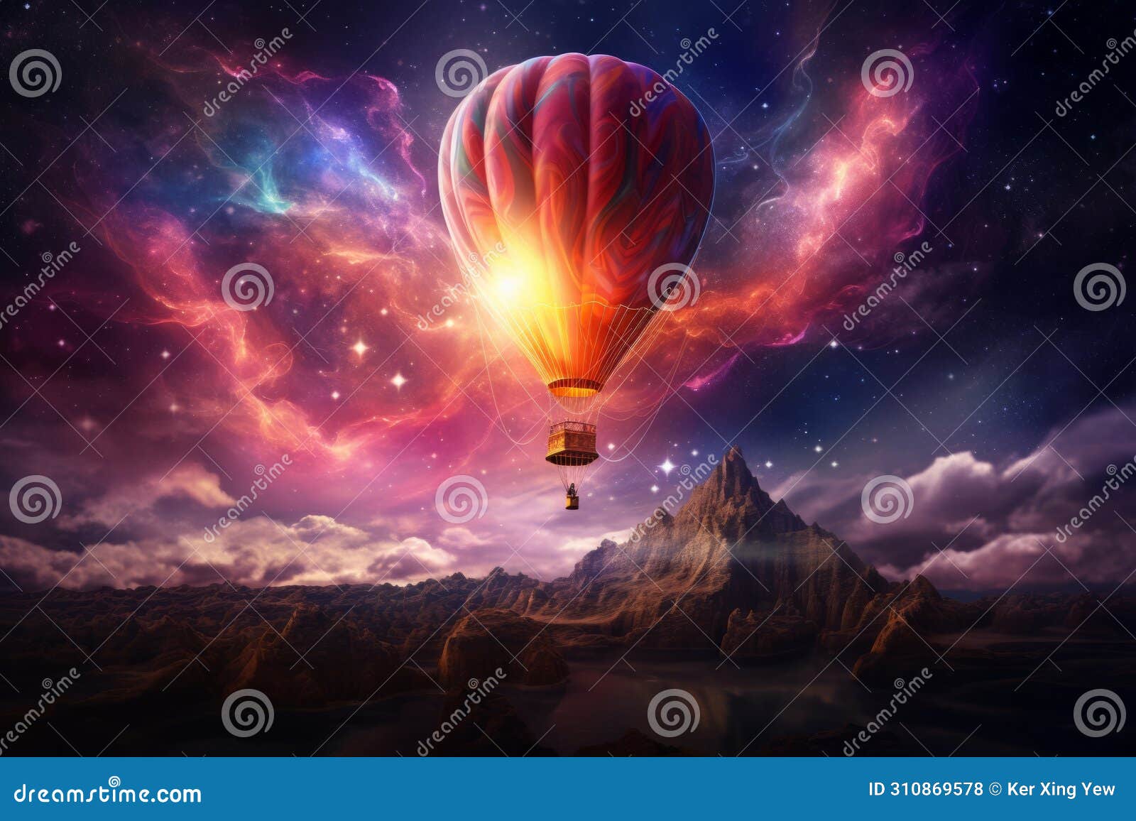 A Surreal Composition of a Floating Hot Air Balloon Journeying Stock ...