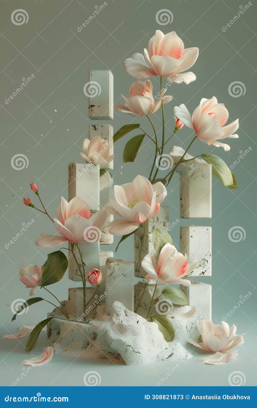 A Surreal Composition with Pink Flowers and Concrete Columns Stock ...
