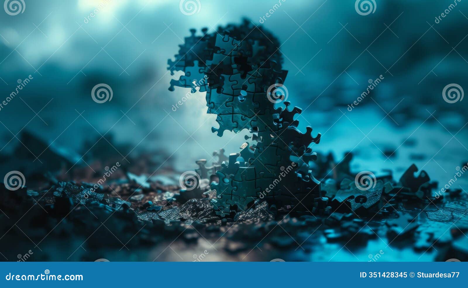 Surreal Assembly of Floating Puzzle Pieces in Misty Lighting Stock ...