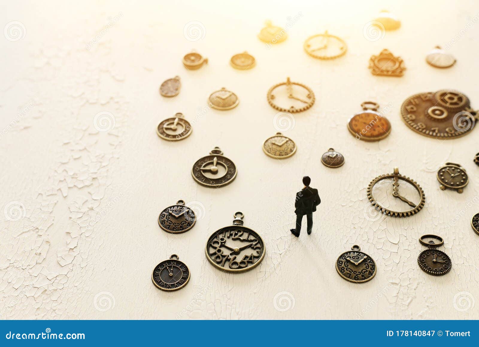 Surreal Concept Image Of Person Looking At Many Vintage Clocks ...