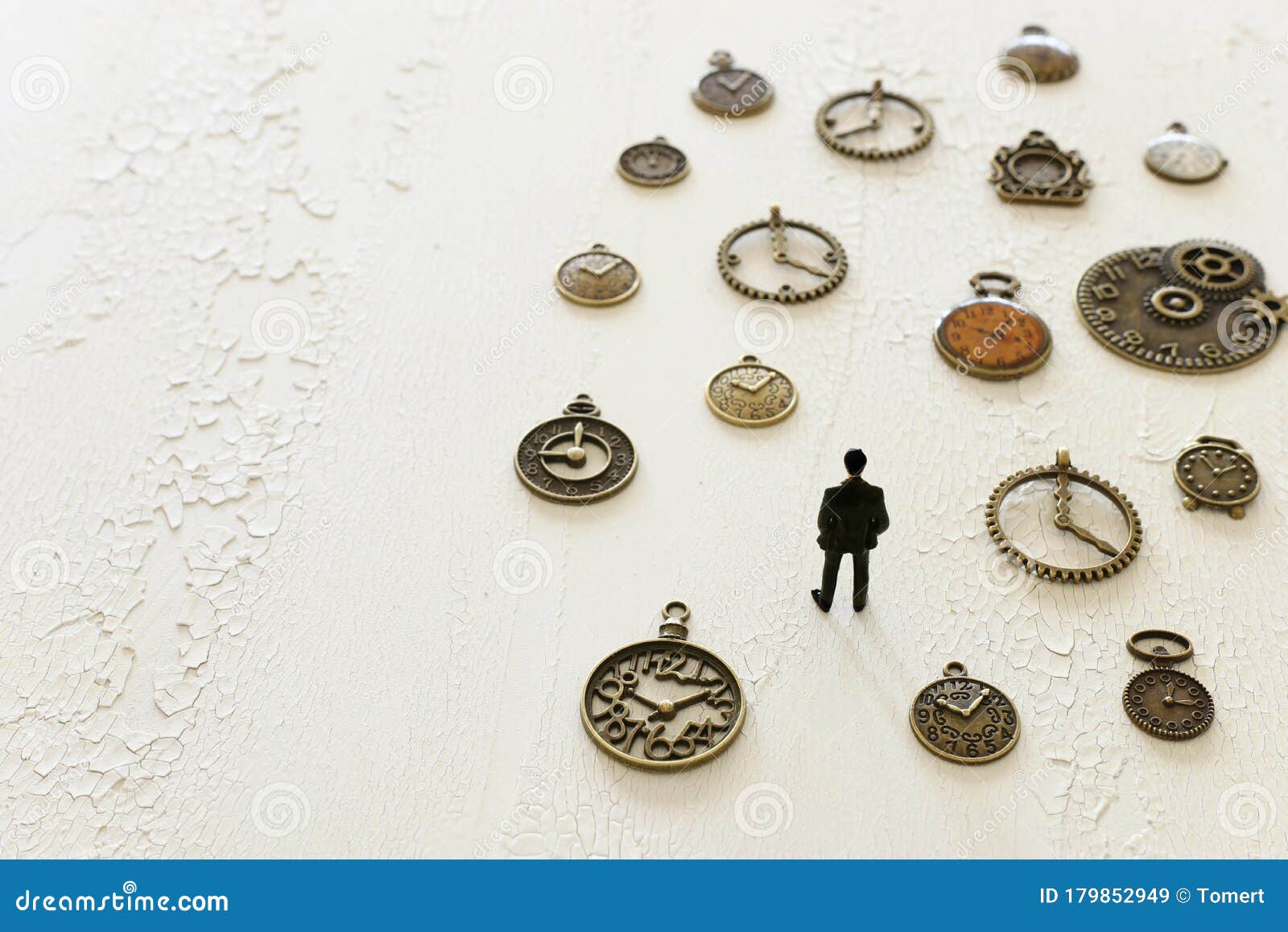 Surreal Concept Image Of Person Looking At Many Vintage Clocks ...