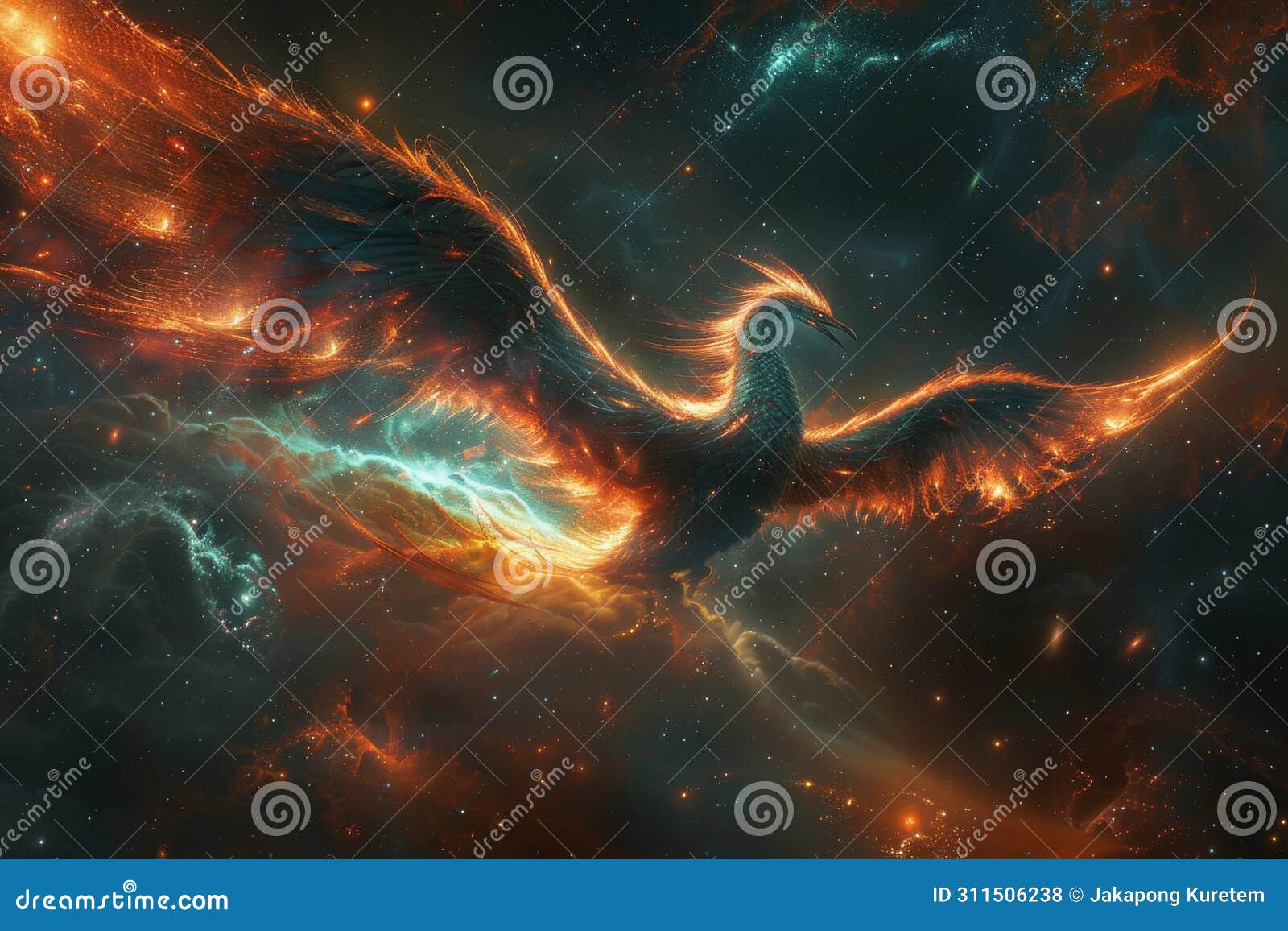 A Surreal Cosmic Fire Phoenix in a Backdrop of Nebulae and Galaxies ...
