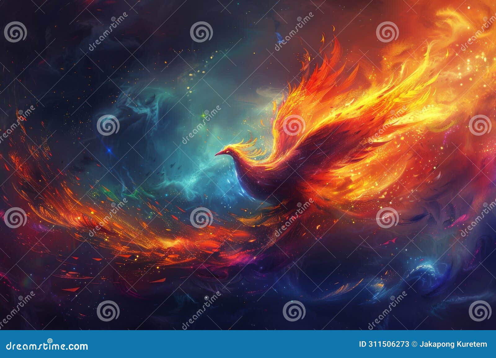 A Surreal Cosmic Fire Phoenix in a Backdrop of Nebulae and Galaxies ...