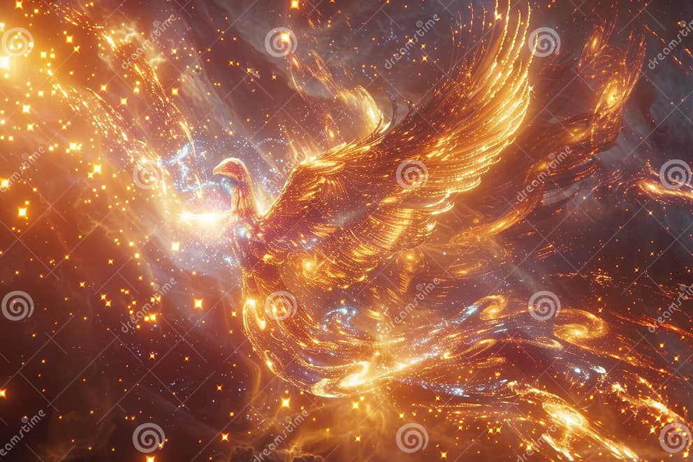 A Surreal Cosmic Fire Phoenix in a Backdrop of Nebulae and Galaxies. Stock Image - Image of ...
