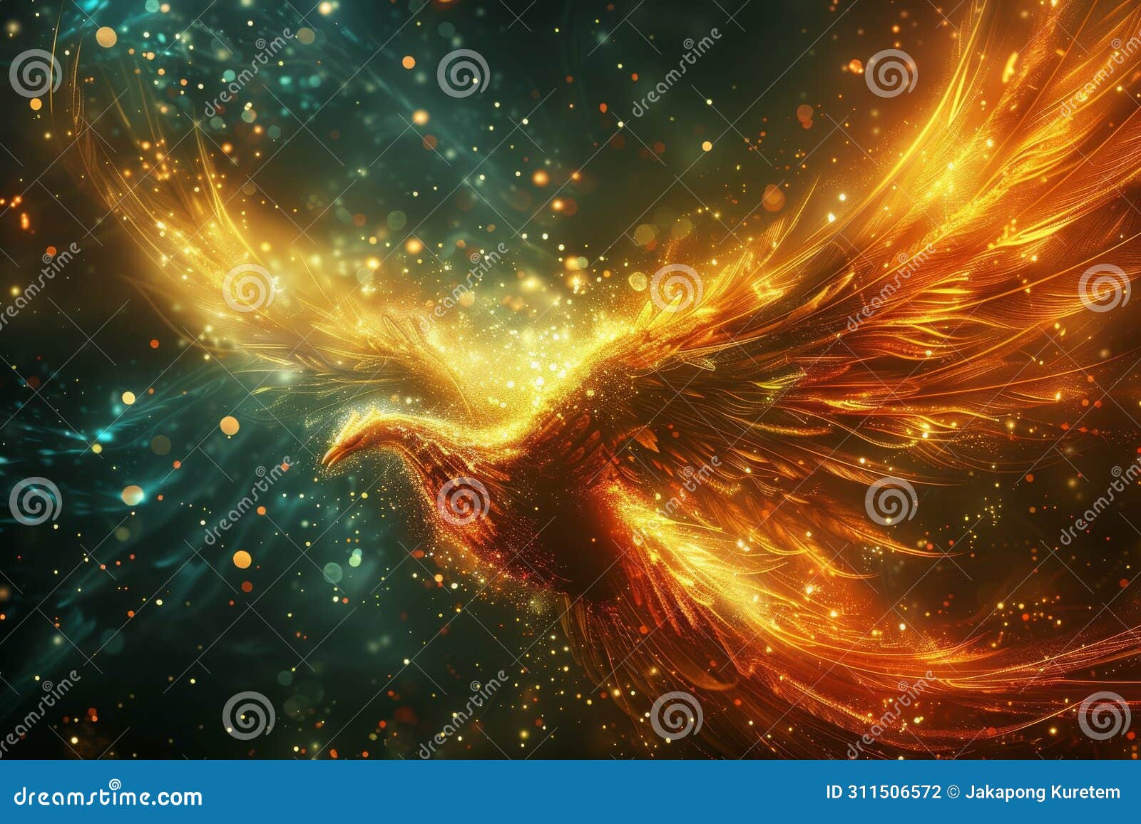 A Surreal Cosmic Fire Phoenix in a Backdrop of Nebulae and Galaxies ...